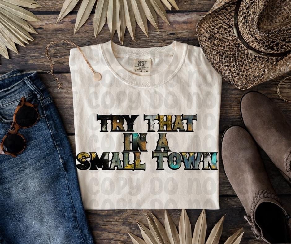 Try That in a Small Town (Western Font) – Turtle Dane Co