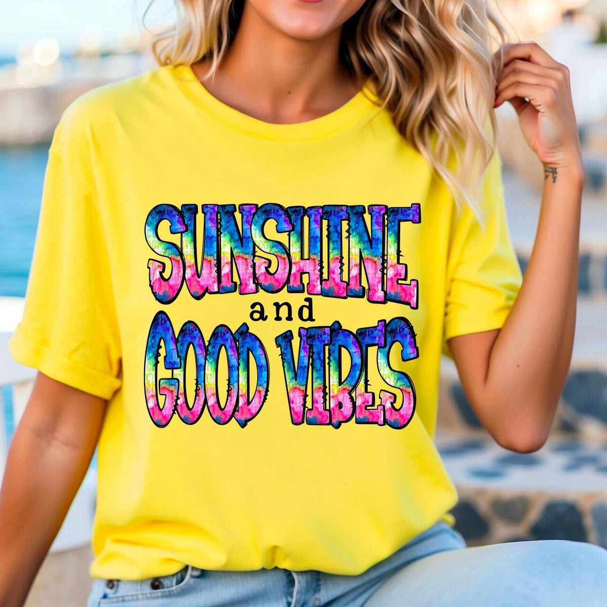 Sunshine and Good Vibes Completed Tee – Turtle Dane Co